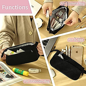 EASTHILL Small Pencil Case Multifunction Pen Bag Pouch Box Organizer Cases School Supplies for Girls Adults-Black