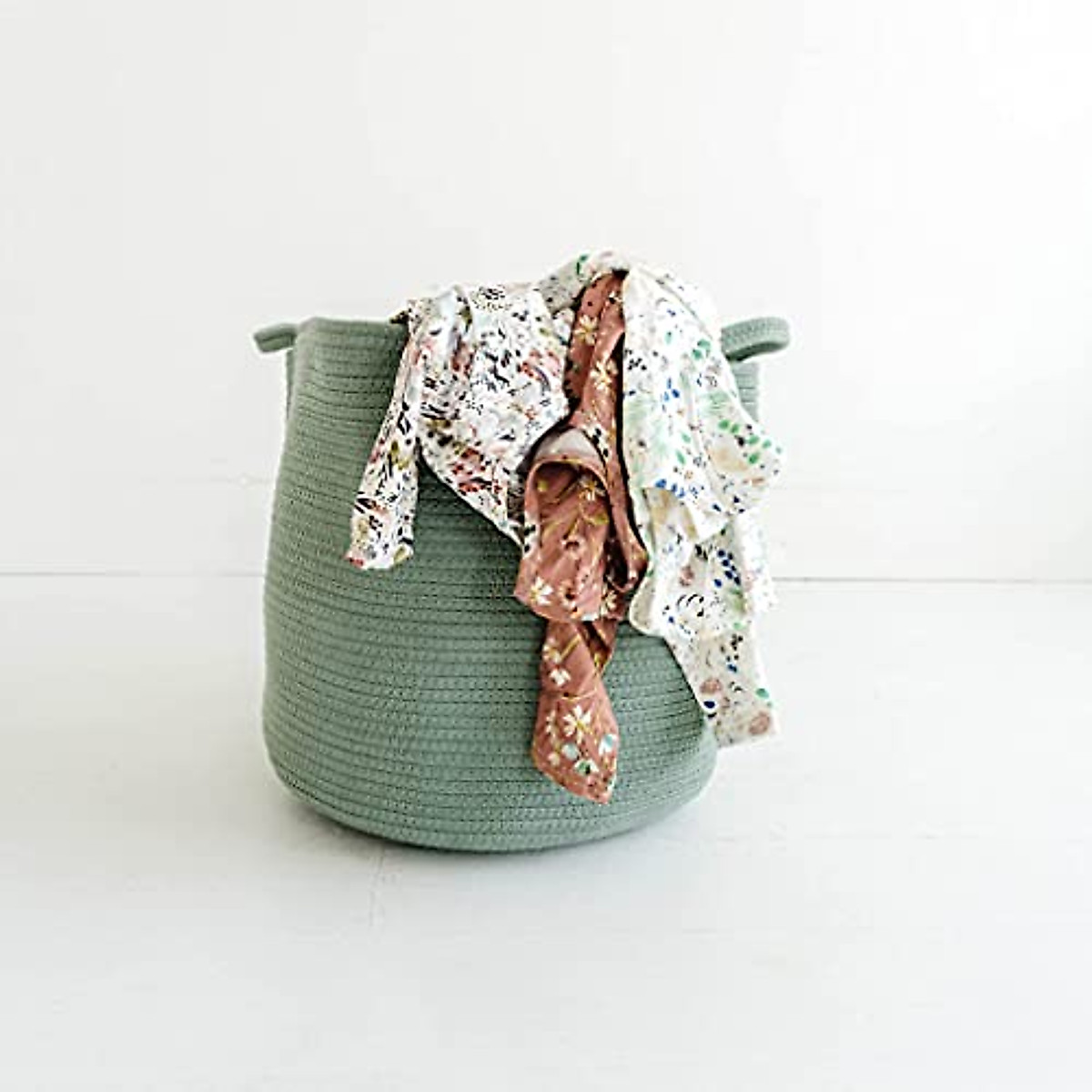 Natemia Rope Storage Basket- Nursery Bin and Toy Organizer (15”x15”x14”), Laundry Basket, Basket for Towels, Pillows and Blankets