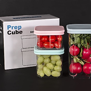 PrepCube Food Storge Continer with Silicon Lid Airtight -3PC Set, BPA-Free, Stackable Freezer Storge, Leftovers Storge, Prep Meal Storge, Kitchen and Pantry Organization Leakproof