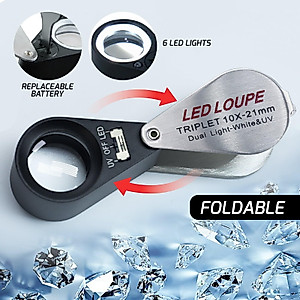 10 x 21mm Mini Folding Illuminated Loupe Jewelry Magnifier Pocket with LED Light, for Gems Jewelry Jewelers Eye Rocks Stamps Coins Watches Hobbies Antiques Gems