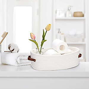 HLWDFLZ Bathroom Countertop Organizer Basket, Cotton Rope Woven Storage Basket Toilet Paper Decorative Basket for Bathroom, Bedroom, Living Room, Entryway (Off White)
