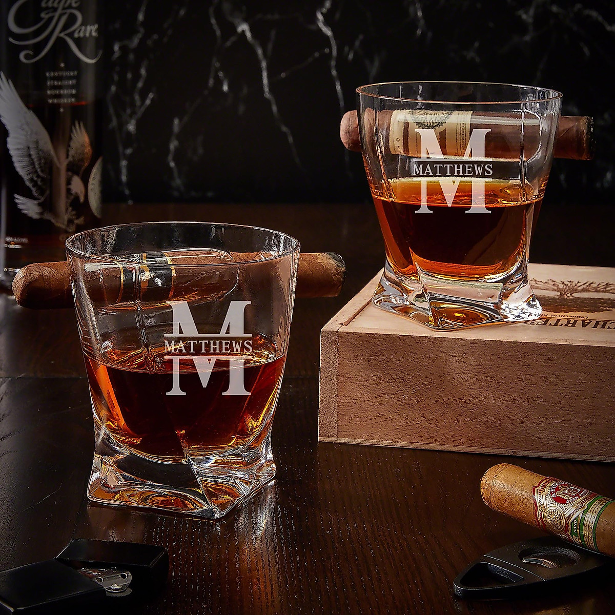 Personalized Twist Cigar Holding Whiskey Glass (Custom Product)