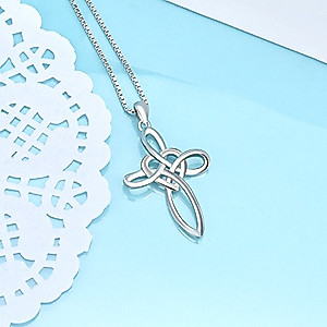 YFN Celtic Knot Cross Necklace 18k White Gold Tone Sterling Silver Infinity Love Heart Pendant Necklace 20" for Women