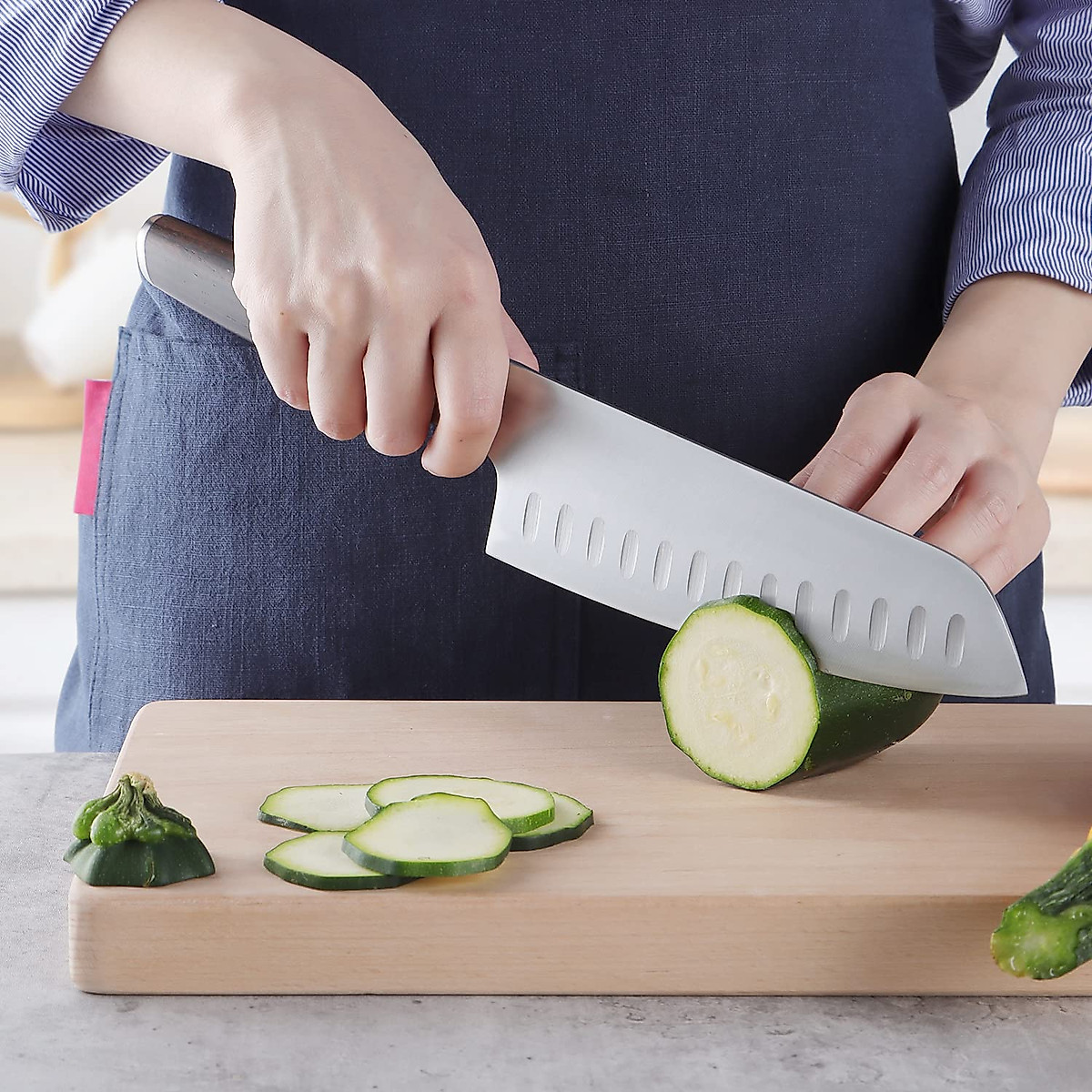 Yimikia Santoku Knife, 7 Inch Utility Knife Kitchen, Professional 5 Layer Clad Steel Japanese Chef Knifes Cutting Knives with Gift Box, Elegant Ebony Wood Handle