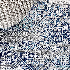 JONATHAN Y MDP100B-6R Modern Persian Vintage Medallion Indoor Area -Rug Country Floral Easy -Cleaning Bedroom Kitchen Living Room, 6' Round, Navy/Light Grey