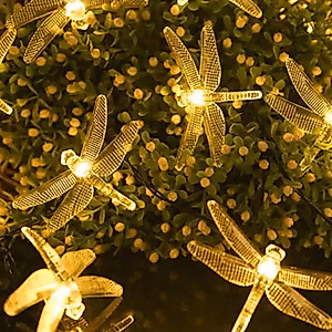 AMZSTAR Dragonfly Solar String Lights Outdoor, 19.7ft 8Modes 30 LED Waterproof Fairy Lights for Indoor/Outdoor Home Garden Lawn Fence Patio Party and Holiday Decorations (Warm White)