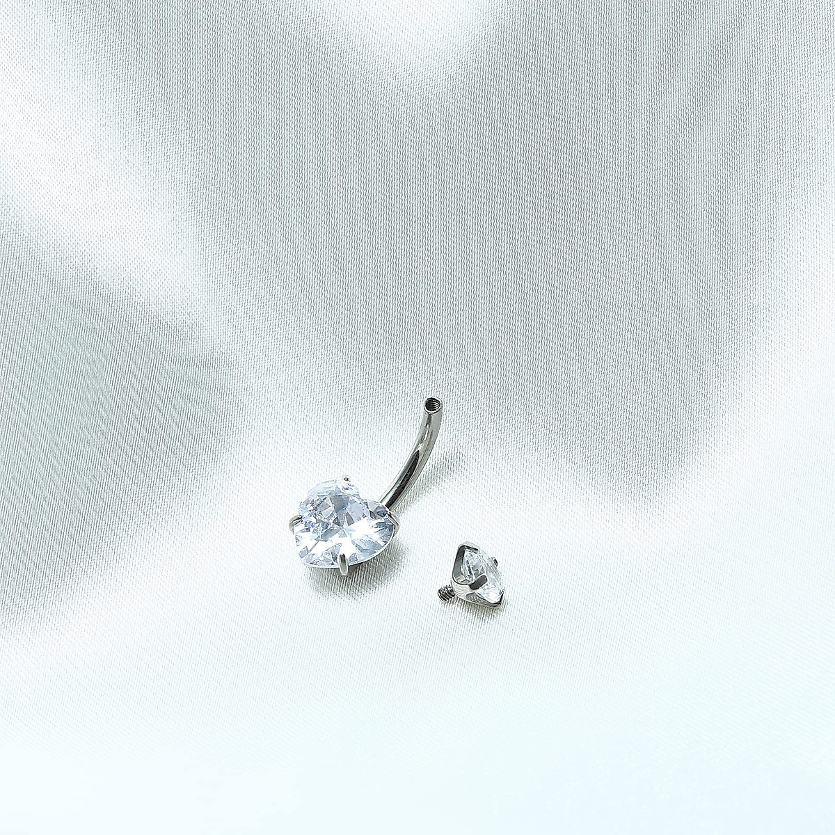 TGNEL G23 Pure Titanium Round and Heart Shaped CZ Belly Button Rings Petite Navel Ring for Women Body Piercing Jewelry 14G ASTM F136 White Cubic Zirconia Belly Rings 10mm Belly Bars