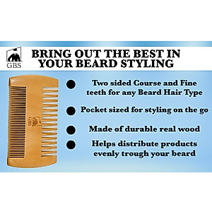 G.B.S 2 Sided Beard Comb - Pocket Sized Wooden Beard & Mustache Comb with Fine & Coarse Teeth - Perfect for Use with Beard Balms, Mustache Wax and Oils (Pack of 3)