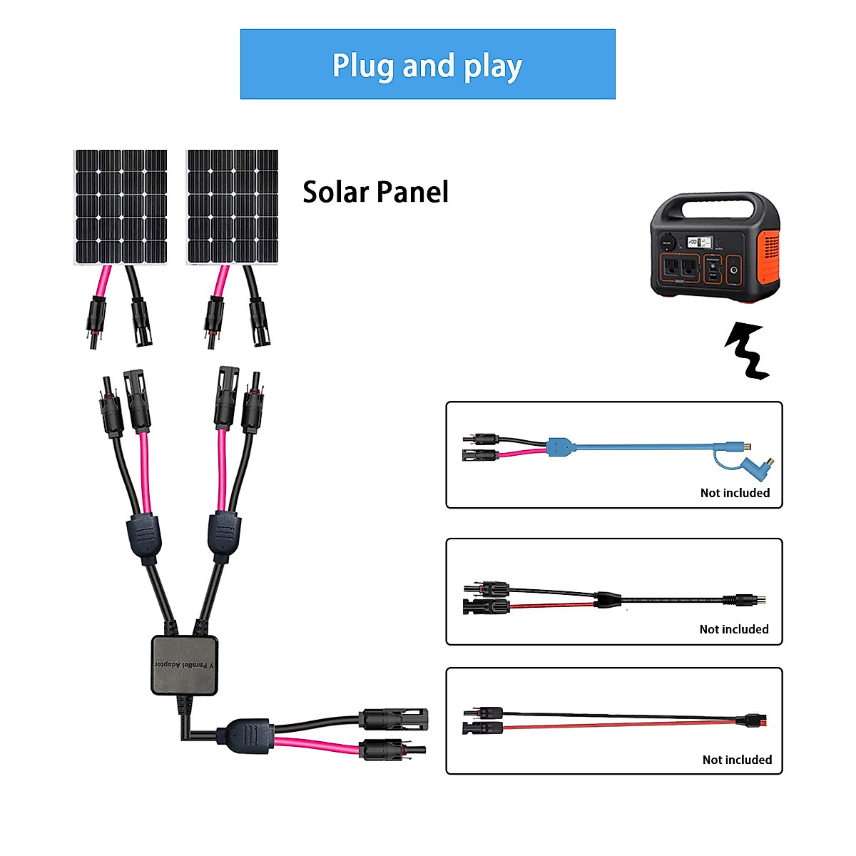 Solar Connectors Y Branch Parallel Adapte Solar Cable Wire Plug Tool Kit forSolar Panel Parallel Connectors with Reverse Current Protection Charge for Power Power Stations Outdoor Generators
