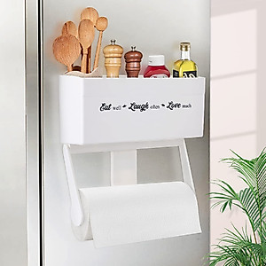Magnetic Paper Towel Holder for Refrigerator with Storage Shelf, Kitchen Organizer Rack Fit Regular to Huge Paper Towel Roll with 4.4 lbs Capacity, Mounts Securely on Fridge and Metal Surfaces