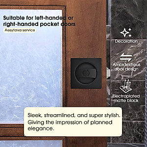 Aesytava Black Pocket Door Hardware, 2 Pack Matte Black Pocket Door Lock for Bathroom, Heavy Duty Solid Square Pocket Door Hardware(2 Pack)