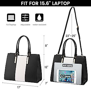 LOVEVOOK Laptop Bag for Women, Large Computer Tote Bag Handbag Shoulder Bag With Clutch Purse, Business Work Briefcase Travel Bag, 2 PCs 15.6-inch, Black-White