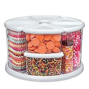 Deflecto Rotating Carousel Craft Organizer, 9-Canister, Includes 3" and 6" Canisters, Removable, Clear, Lids