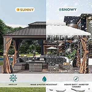 Binplax Outdoor Hardtop Gazebo Polycarbonate Double Roof Canopy Curtains Aluminum Frame with Netting for Garden, Patio (Metal Top, 12 * 16')