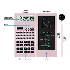 LveSunny Scientific Calculators for Middle School & High School, Solar and Battery Power with Notepad for School，10 Digits Digital with Erasable Writing Board Math Calculator (Pink)