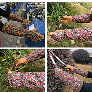 SAVJOB Gardening Gloves for Men&Women,Goatskin Leather Thorn Proof Garden Gloves with Touchscreen,Work Gloves,Gardening Gifts,Brown,Large