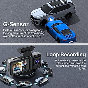 3 Channel 4K Dash Cam, Dash Camera for Cars with 64GB SD Card, 4K+1080P+1440P Dash Cam Front and Rear Inside, Super Night Vision, Loop Recording, G-Sensor, Motion Detection, 24 Hours Parking Mode