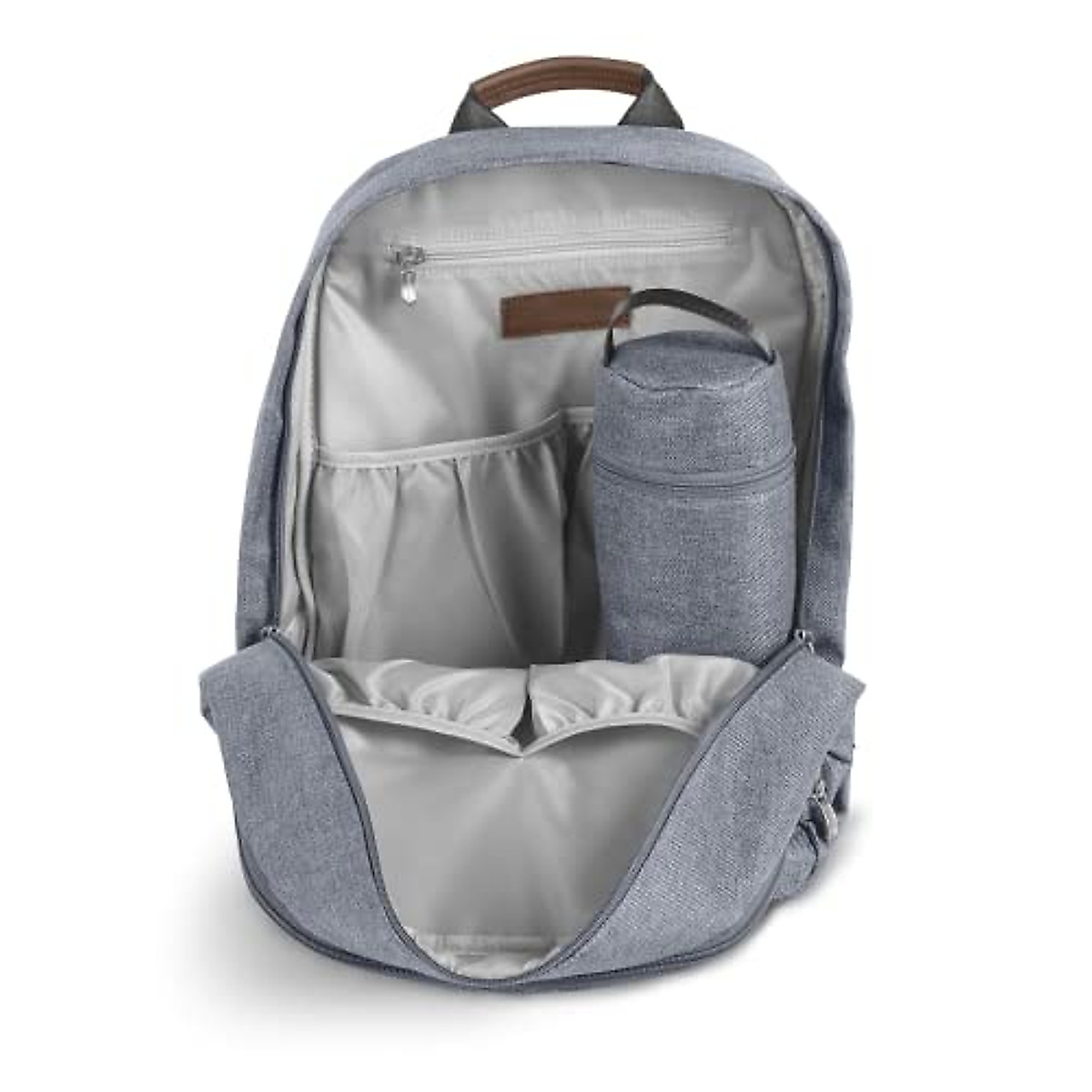 Changing Backpack -Anthony (White and Grey Chenille/Chestnut Leather)