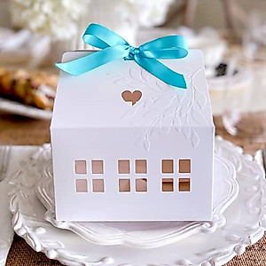 Karentology- 20 Pcs House Shaped Gift Boxes with Ribbons House Boxes for Treats, Treat Boxes for Dessert, Fancy Cookie Boxes for Gift Giving, White Gable Box, Gift Bag Bakery Boxes Party Favors