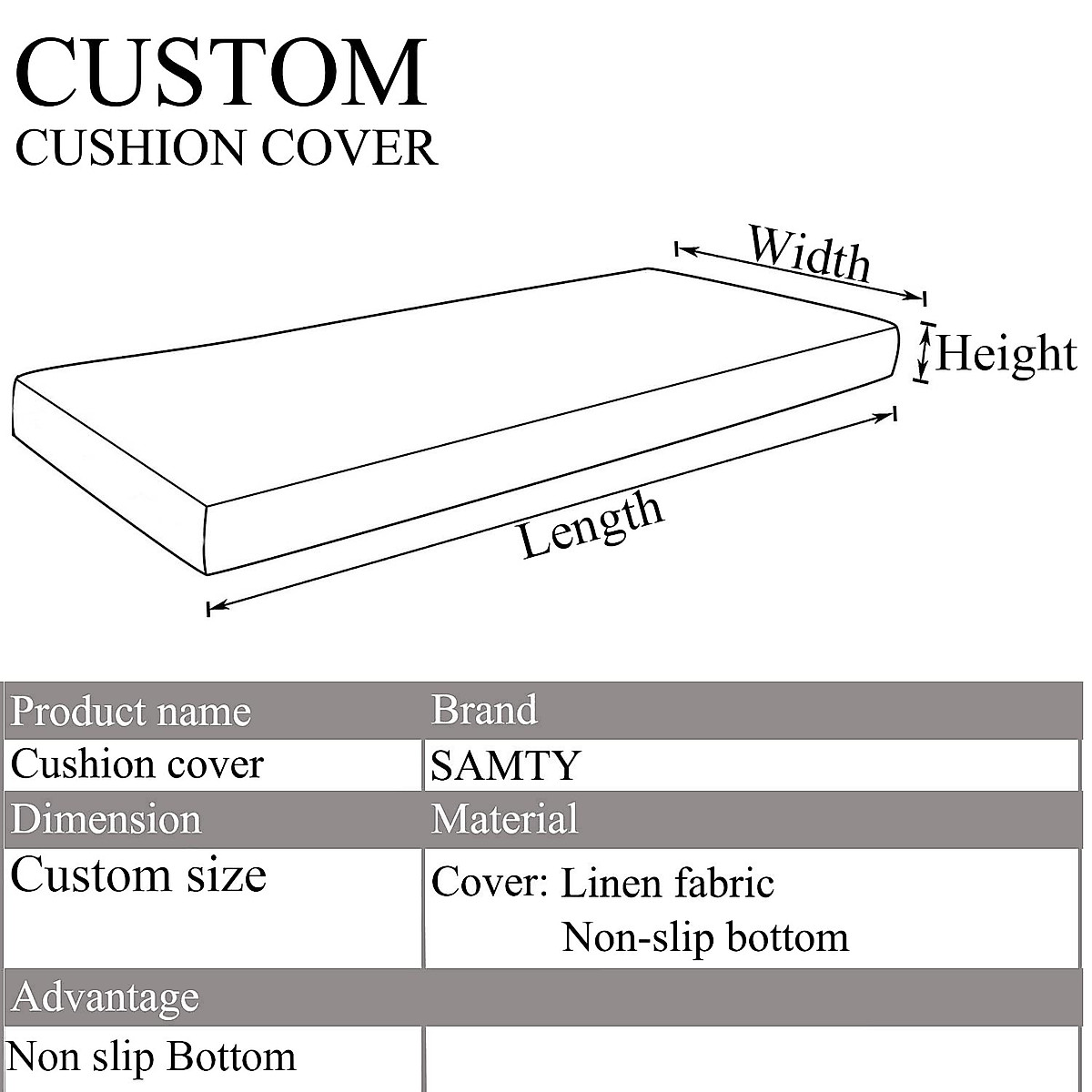 Custom Size Bench Cushion Cover Indoor Window Seat Cushions Non Slip Rectangle Kitchen Settee Pad Slipcovers (only Cover)