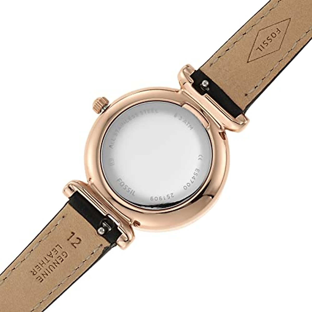 Fossil Women's Carlie Mini Quartz Stainless Steel and Leather Three-Hand Watch, Color: Rose Gold, Black (Model: ES4700)