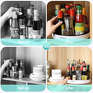 Large Lazy Susan 12 inch – Plastic Lazy Susan Organizer with 6 Steel Ball Bearings, Non-Slip Spinning Cabinet Turntable by renemos(White+Grey, 1 Pack)