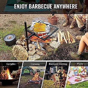 VEVOR Swivel Campfire Grill, Fire Pit Grill Grate over Fire Pits, Heavy Duty Steel Grill Grates, 360° Adjustable Open Fire Outdoor Cooking Equipment, Portable Camp Fire Racks for Camping Outdoor BBQ