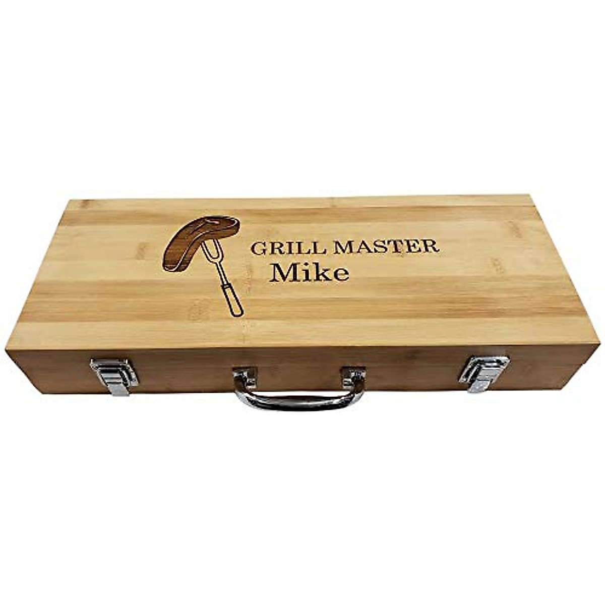 Personalized BBQ Grilling Set with 5 Tools, Laser Engraved with Designs and Names, Grillmaster