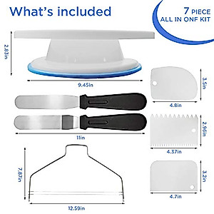 11 Inch Non Slip Cake Turntable for Decorating,Rotating Cake Stand with 2 Icing Spatula,Cake Decorating Tools Supplies with 3 Icing Smoother 1 Cake Leveler,Cake Spinner for Decorating