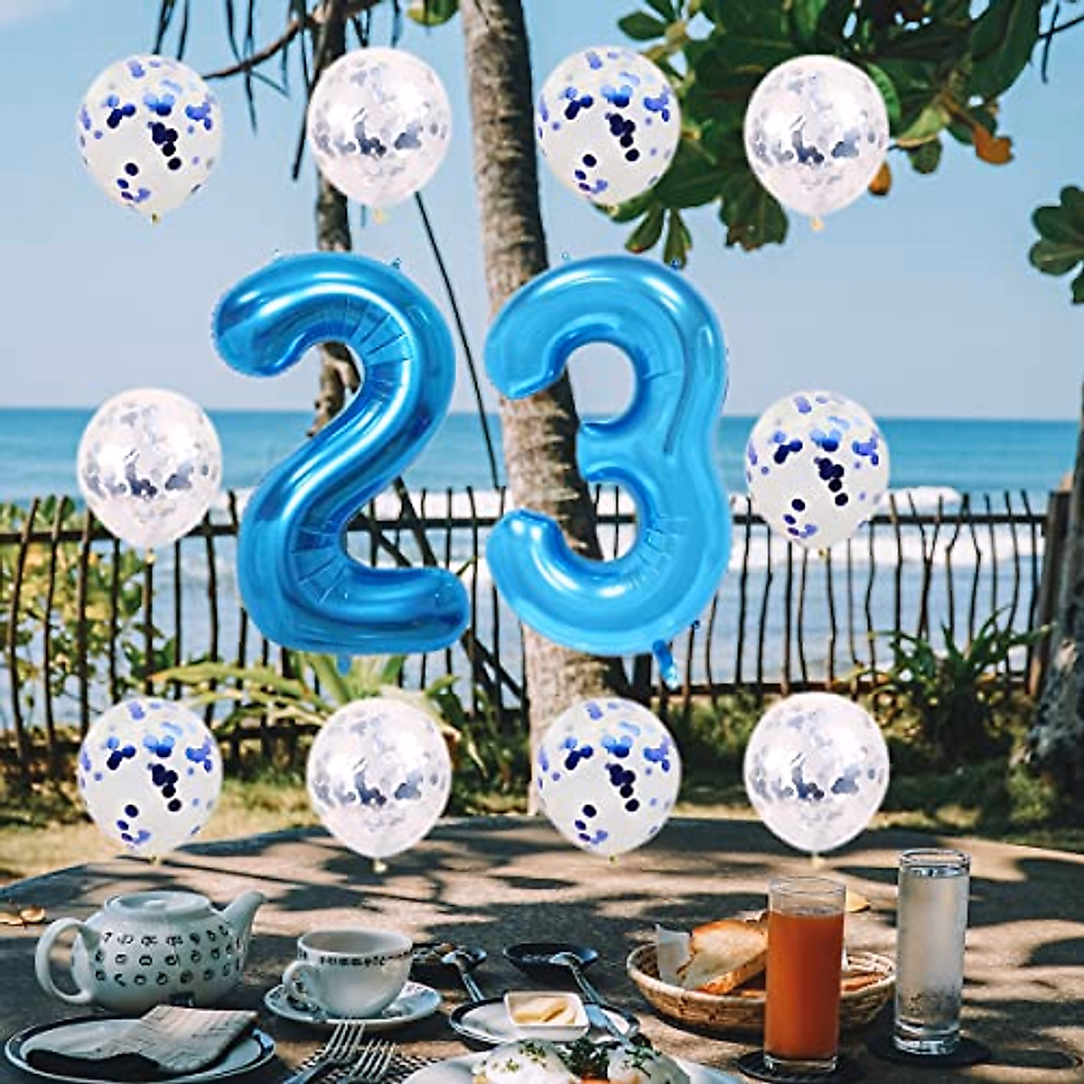 12pcs Blue Balloon Set Number 37 Balloon Kit Giant 37 Digital Foil Balloon Confetti Latex Helium Balloon Party Favors for 37th Birthday Wedding Anniversary Engagement Photo Props,37th Birthday Party