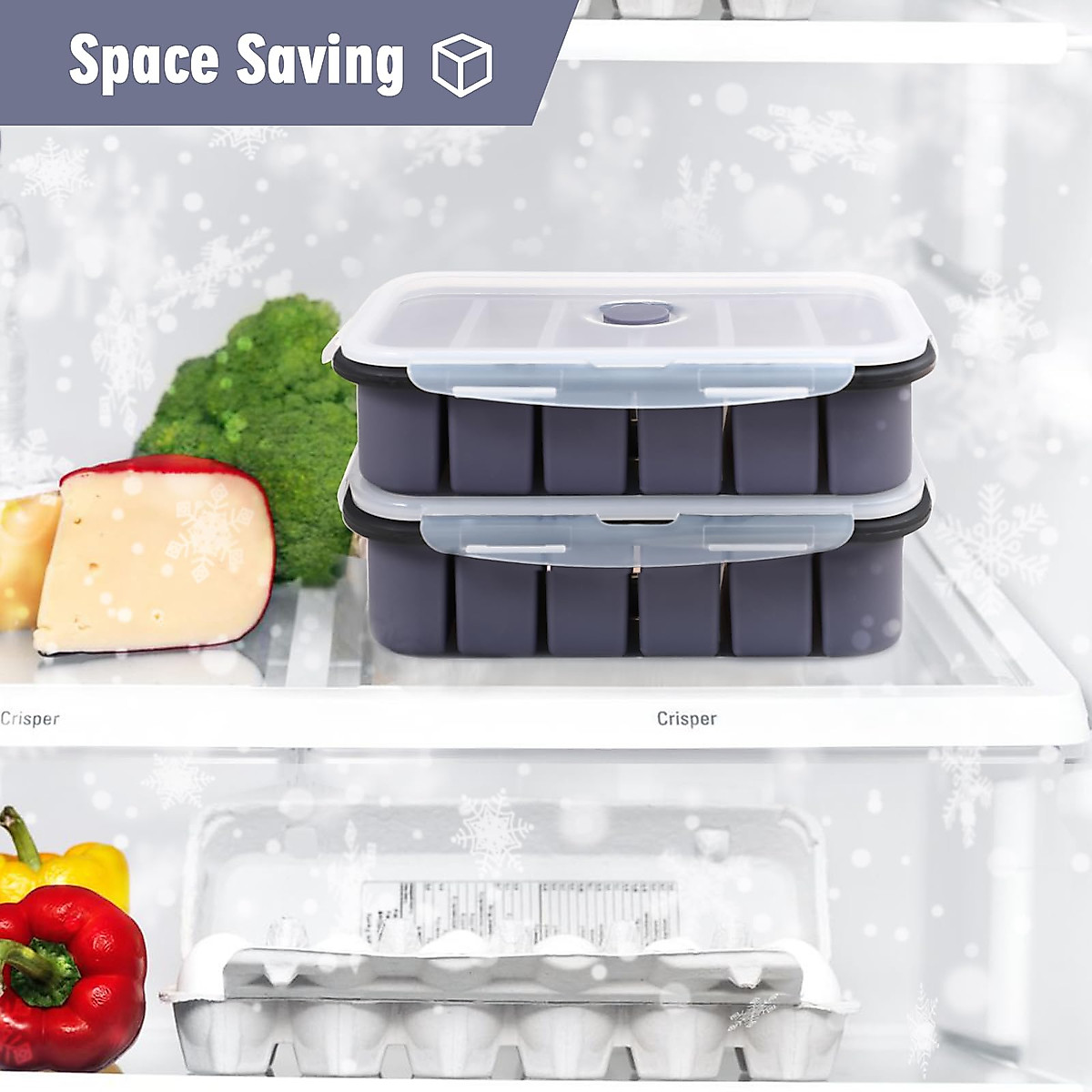 Webake 1/2 Cup Silicone Freezer Tray with Lids, 2 Pack Easy Release Soup Freezer Molds Food Storage Container, Perfect for Meal Prep, Fruits, Soup, Food Storage, Broth, Leftovers