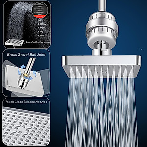 Voolan Filtered Shower Head, High Pressure Rain Shower with Handheld Shower Filter Combo with Self-adhesive Holder/59" Hose -1 Replaceable Filter Cartridge (Chrome)