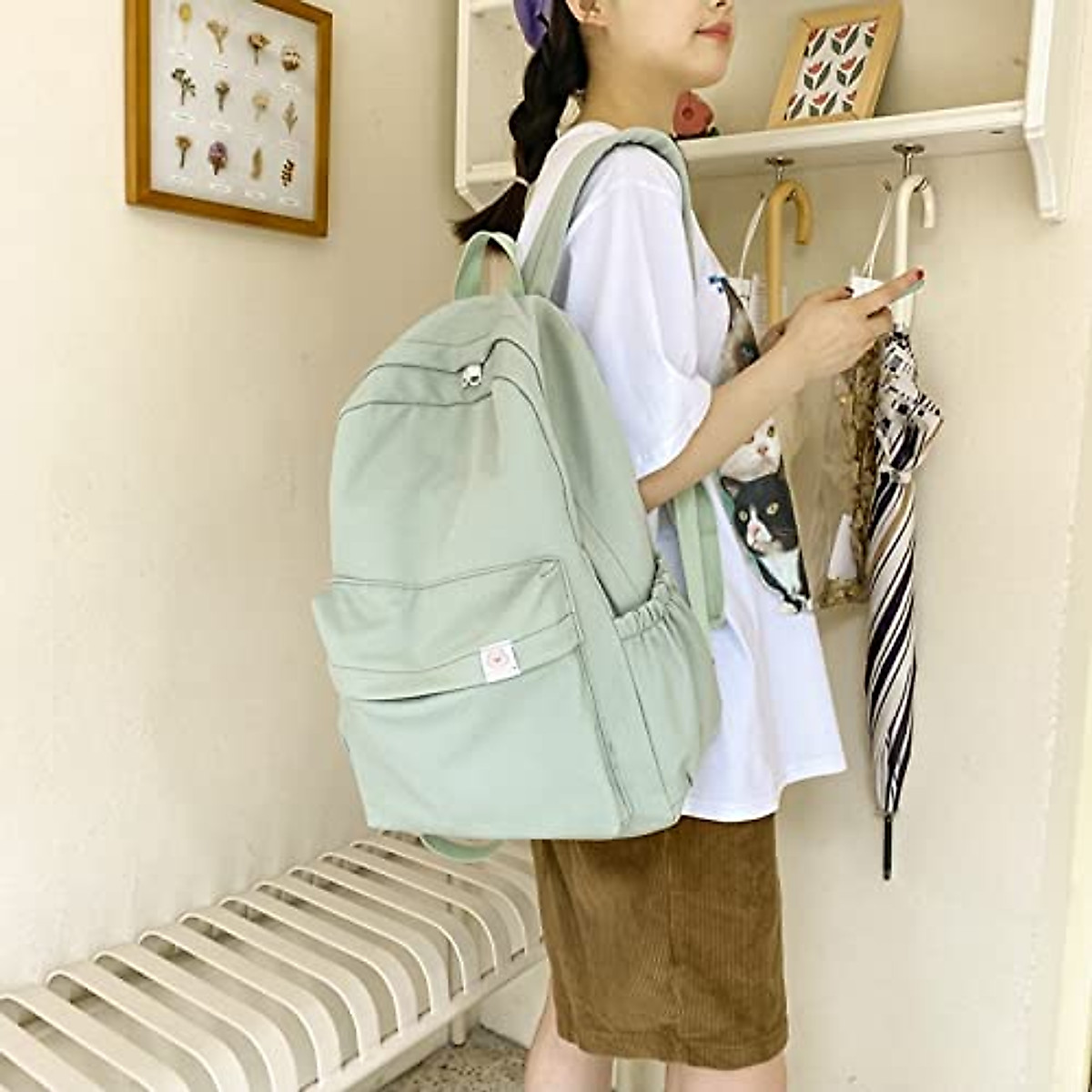 HZXMYSI Backpack for School, Sage Green Aesthetic Rucksack Back to School Supplies Large Capacity School Bag for Teen Girls (Green)