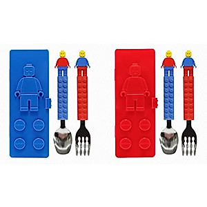 Oxford Brick Spoon and Fork with Case for Kids. Blue or Red for Case.