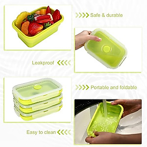 Hushee 24 Pcs Silicone Collapsible Food Storage Containers 17 oz Collapsible Snack Containers with Lid Vent Airtight Meal Prep Bento Lunch Box, Microwave Dishwasher Safe(Green)