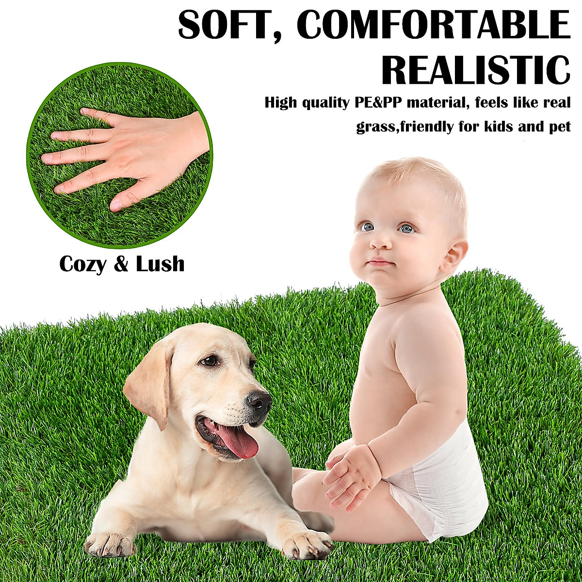 XLX TURF Interlocking Artificial Grass Square Tiles, Fake Grass Pad for Dogs Potty Training Indoor Outdoor Patio Balcony, 12x12 Inch, 6 Pack