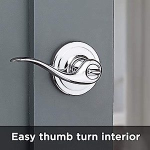Kwikset 97300-728 Tustin Door Handle Lever with Traditional Wave Design for Home Bedroom or Bathroom Privacy in Polished Chrome