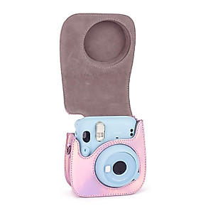 Phetium Instant mini 12 Camera Protective Case Compatible with Instax Mini 12 11,PU Leather Bag with Pocket and Adjustable Shoulder Strap (Magic Pink)