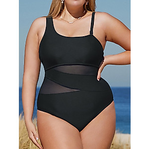 CUPSHE Women's Plus Size Swimsuit One Piece Bathing Suit Mesh Removable Straps Swimwear 1X Black