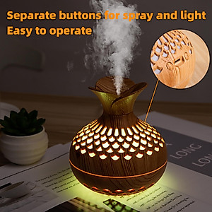 Yaindhi Colorful Mini Humidifier, Flower Shape Humidifier,USB Personal Desktop Cool Humidifier 7 colors,2 Mist Modes,Super Quiet for Car, Office Room, Bedroom,etc. (Light wood)