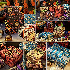 MAMUNU 12 Sheets Halloween Pattern Paper Set, 20×28In Kraft Favor Halloween Wrapping Paper with Sealing Stickers for Halloween Party Decoration DIY Crafting Art Projects