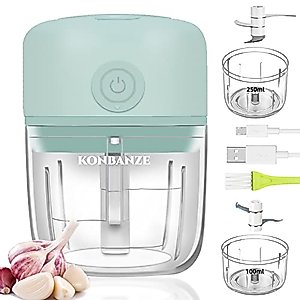 KONBANZE 2-CUP Electric Portable Mini Garlic Onion Chopper Crusher Small Food Processor Mini Food Processor Masher USB Charging Food Vegetable Cutter Kitchen Gadgets (GREEN)