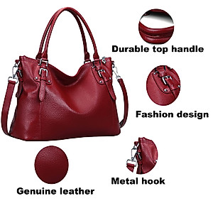 Heshe Genuine Leather Purses and Handbags for Women Tote Shoulder Bag Satchel Purse Top Handle Bags Hobo Crossbody Purse (Large,Wine)