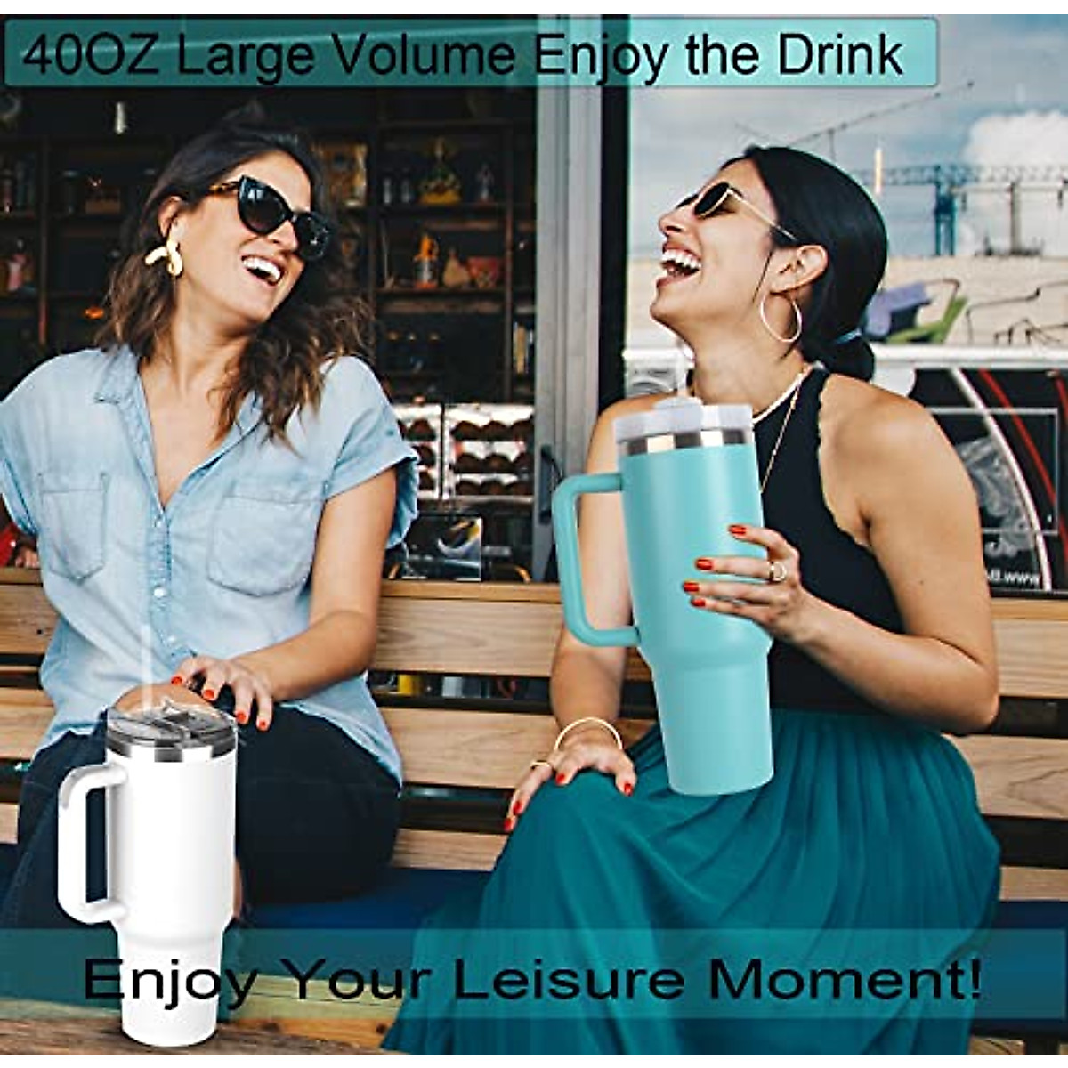 DREAMING MY DREAM 40oz Tumbler with Handle, H2.0 Tumbler Reusable Vacuum, Insulated Tumbler With Lid and Straws, Insulated Cup, Leak Resistant Lid (Lake Green)