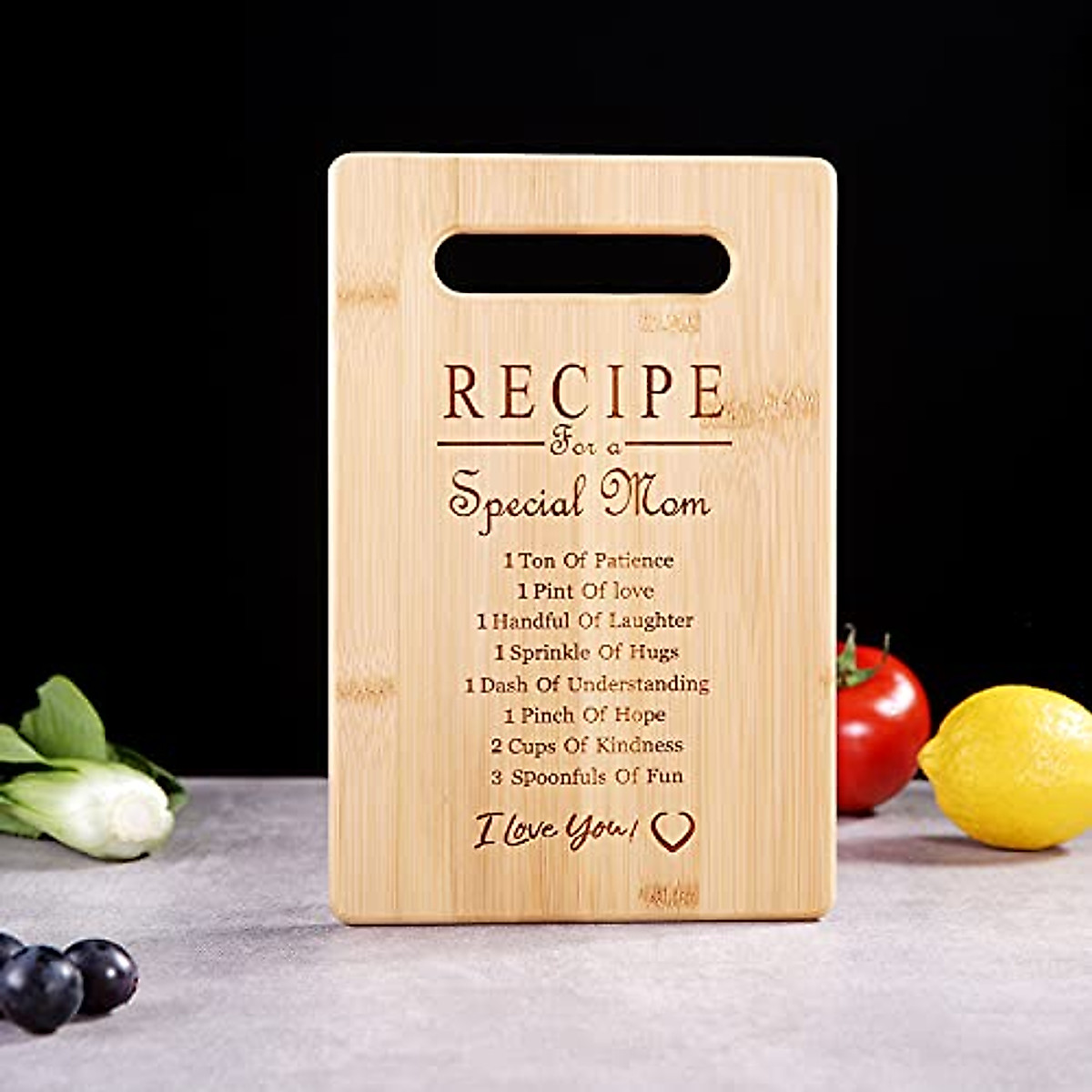 Mothers Day Gift - Cutting Board - Recipe for a Special Mom Mommy Birthday Gift Love Heart 8.7" x 11.8"