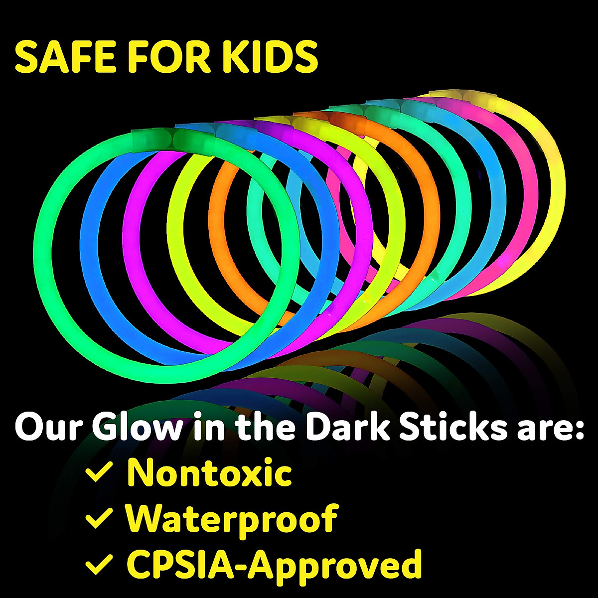 PartySticks Glow Sticks Party Supplies 300pk - 8 Inch Glow in The Dark Light Up Sticks Party Favors, Glow Party Decorations, Neon Party Glow Necklaces and Glow Bracelets with Connectors