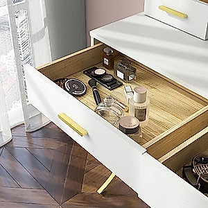 Vanity Table with Lighted Mirror, Modern Makeup Vanity Table with 10 Lights Makeup Desk 4 Drawer Storage Dressing Table for Bedroom (White)