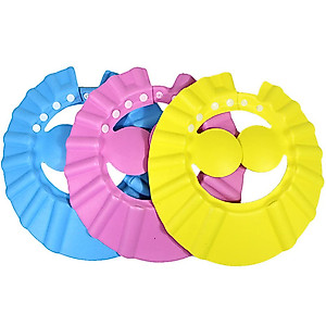 ericotry 3psc Soft Adjustable Baby Kids Bathing Shower Cap Wash Hair Shield Direct Visor Cap(Color Random)