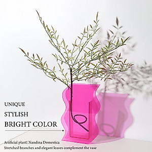DaizySight Acrylic Flower Vase for Aesthetic Room Decor, Irregular Curvy Wave Plastic Decorative Vase for Bedroom, Living Room Table - Pink Wave