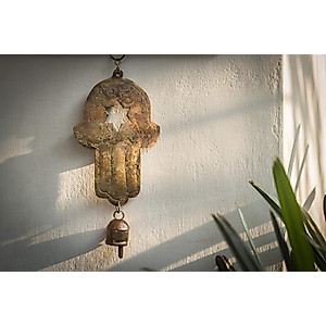 De Kulture Bell Metal Hamsa Wind Chime Hanging Bells for Home Garden Balcony Decor Ideal for New Year Anniversary Birthday Party Decoration (Brown), 5.10x1x11.8 (LWH) Inches